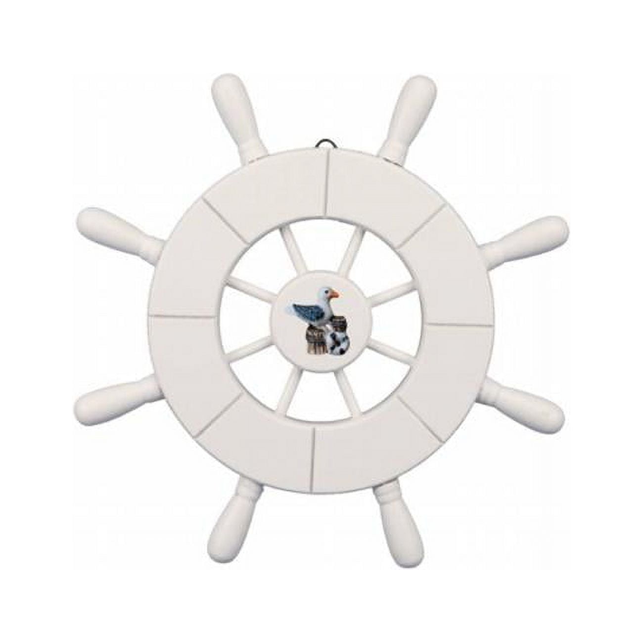 Handcrafted Model Ships 9 in. White Decorative Ship Wheel with Seagull ...