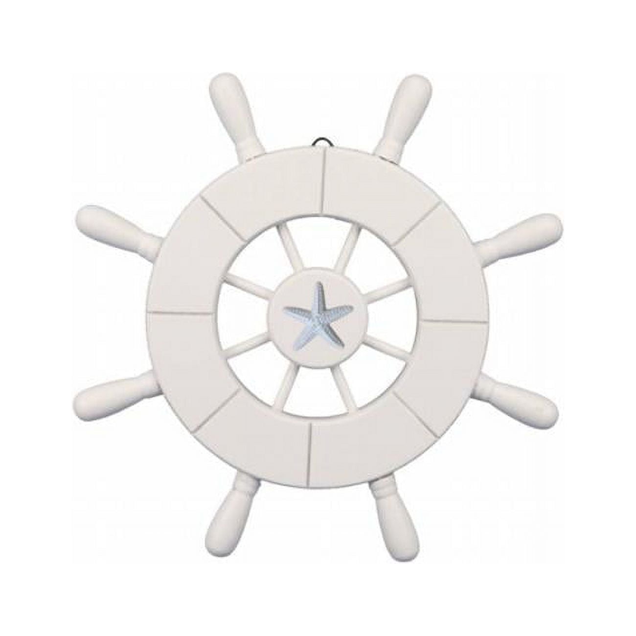 Handcrafted Model Ships 9 in. White Decorative Ship Wheel with Starfish ...