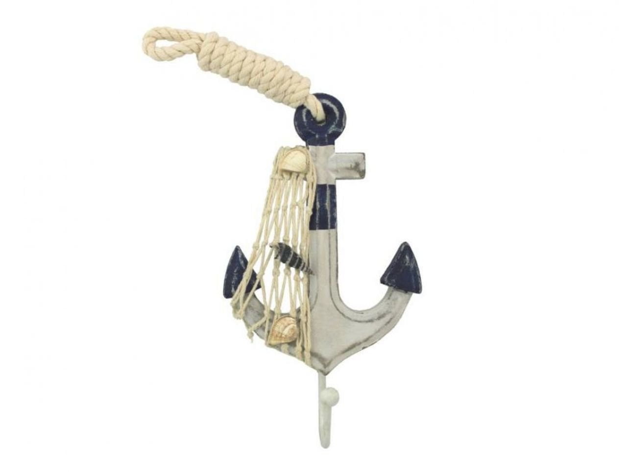 Handcrafted Model Ships Wooden Rustic Decorative Blue and White Anchor ...
