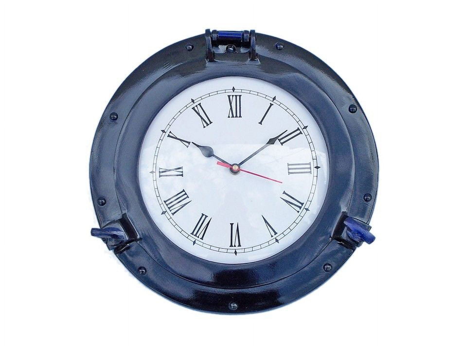 Handcrafted Model Ships WC-1445-12-Blue Brass Deluxe Class Porthole Clock 12 in. - Dark Blue ...