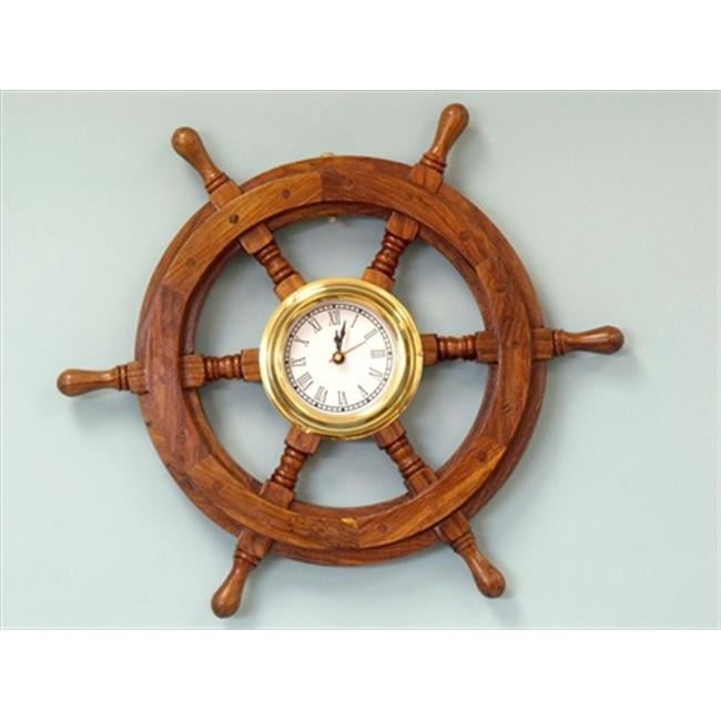 Handcrafted Model Ships Deluxe Class Wood And Brass Ship Wheel Clock 18 ...