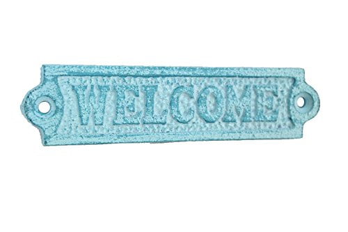 Rustic Light Blue Whitewashed Cast Iron Welcome Sign 6" - Metal Art ...