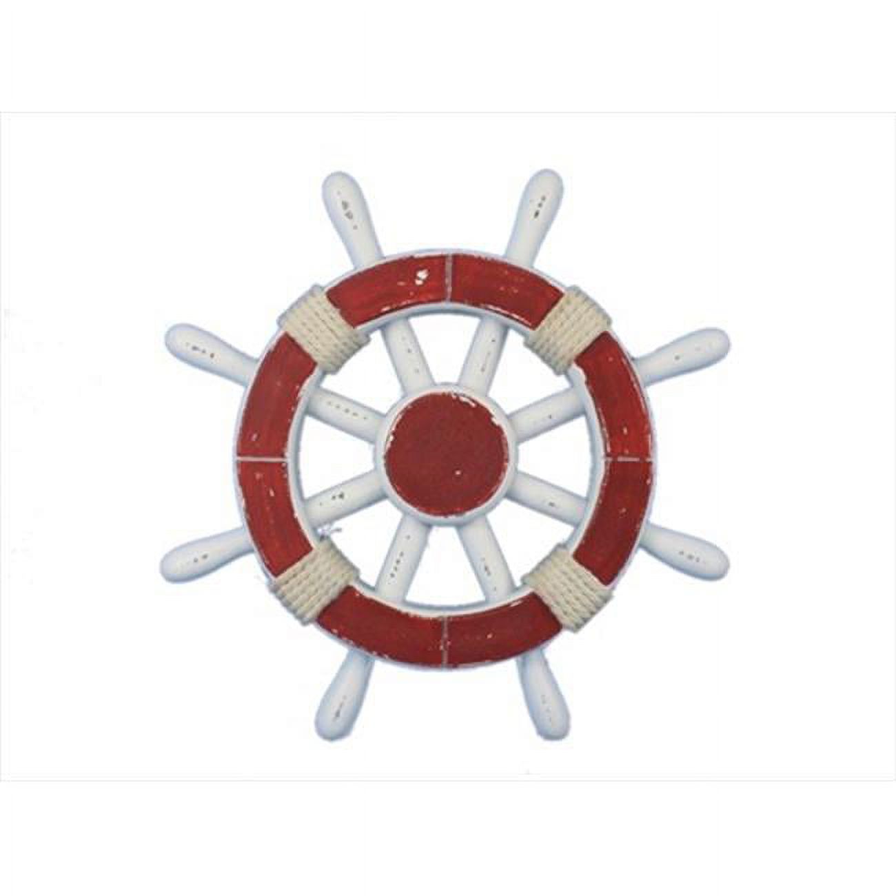 Handcrafted Model Ships Rustic Red and White Ship Wheel 12 in ...