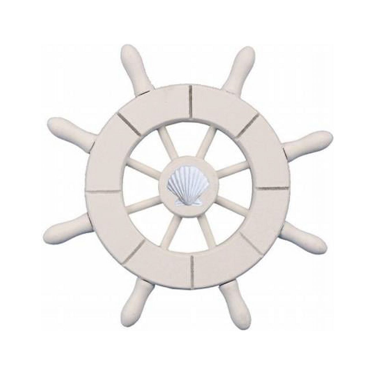 Handcrafted Model Ships 6 in. White Decorative Ship Wheel with Seashell ...