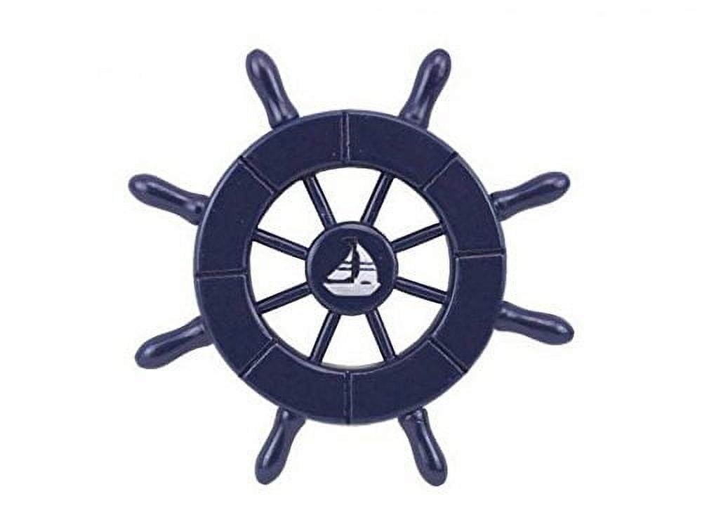 Hampton Nautical Dark Blue Decorative Ship Wheel with Sailboat 6 ...