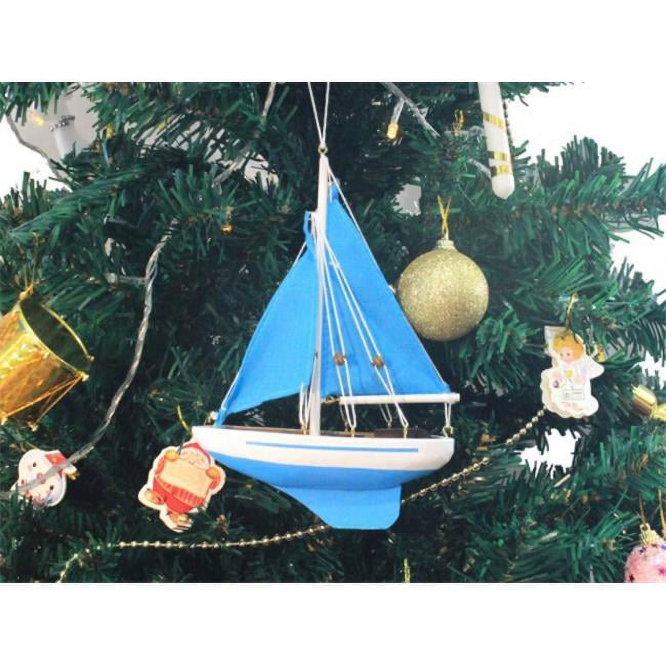 Handcrafted Model Ships Sailboat9-113-XMAS 9 in. Wooden Light Blue ...