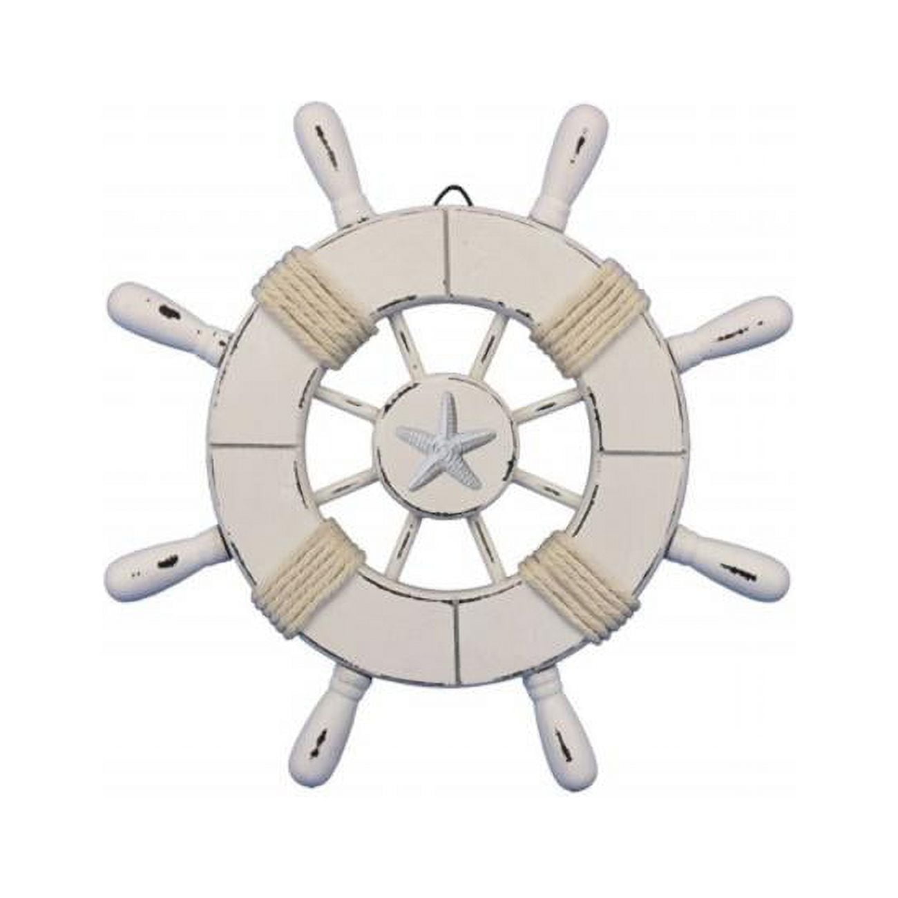 Handcrafted Model Ships 9 in. Rustic All White Decorative Ship Wheel ...