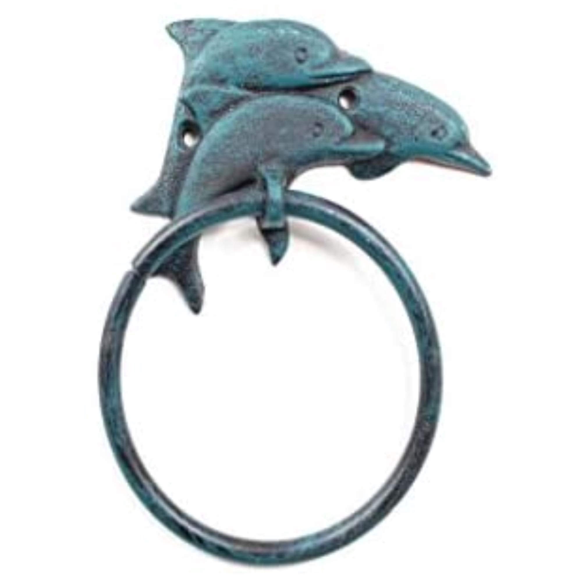 Rustic Dark Blue Whitewashed Cast Iron Dolphins Towel Holder 7" - Sea ...