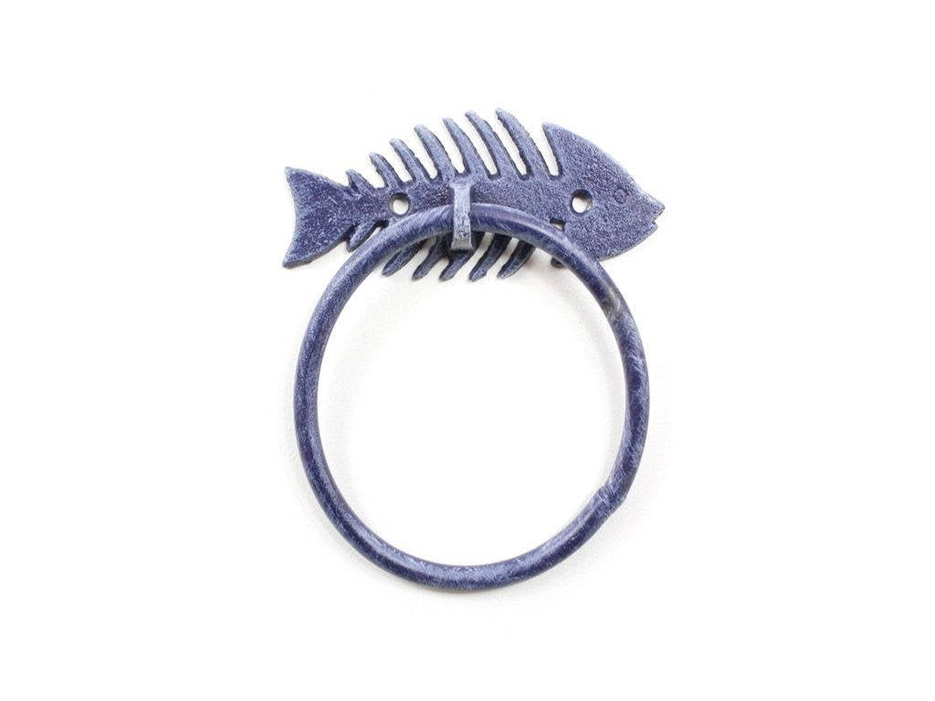 Handcrafted Nautical Decor Rustic Dark Blue Whitewashed Cast Iron Fish ...