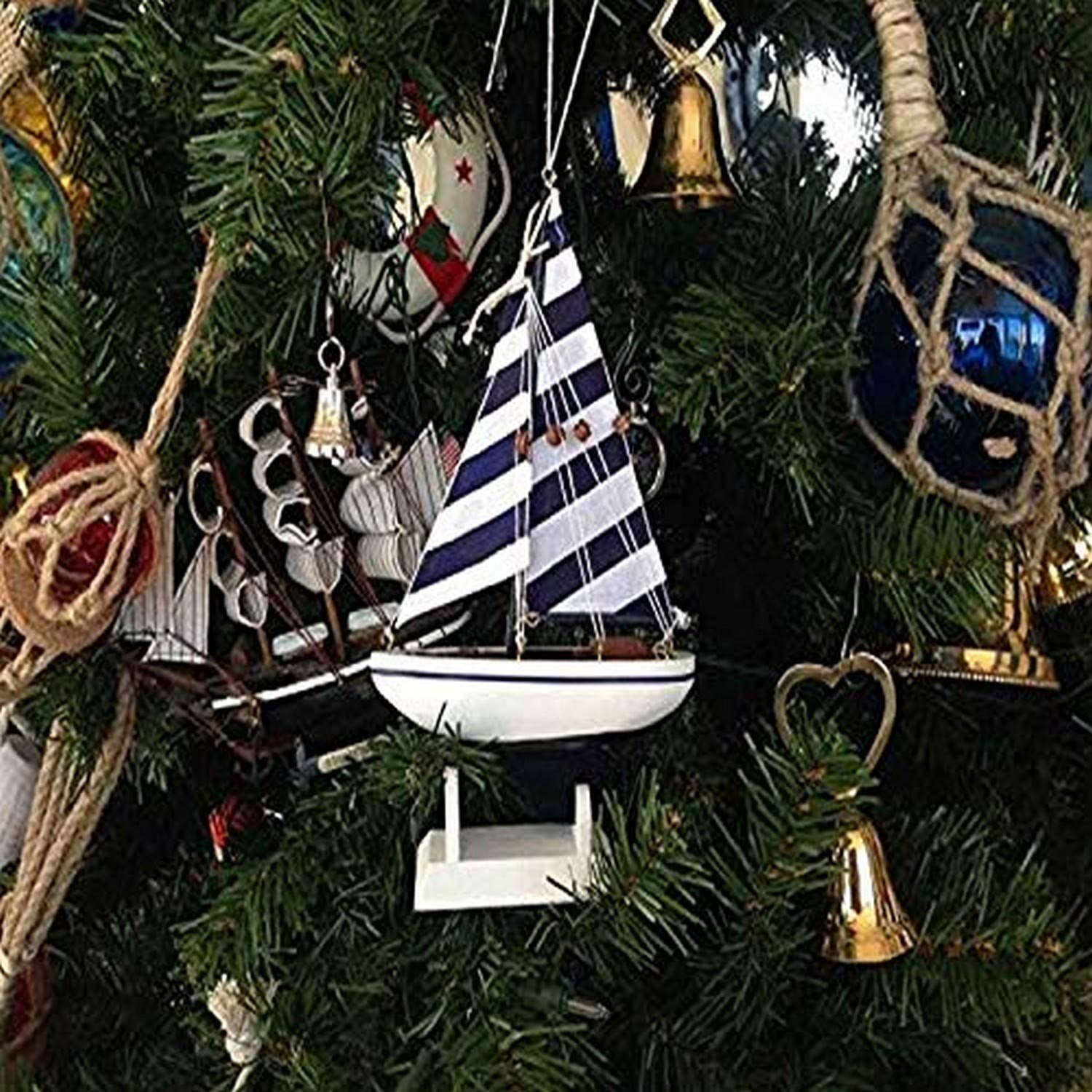 Hampton Nautical Blue Striped Sailboat Christmas Tree Ornament 9 ...