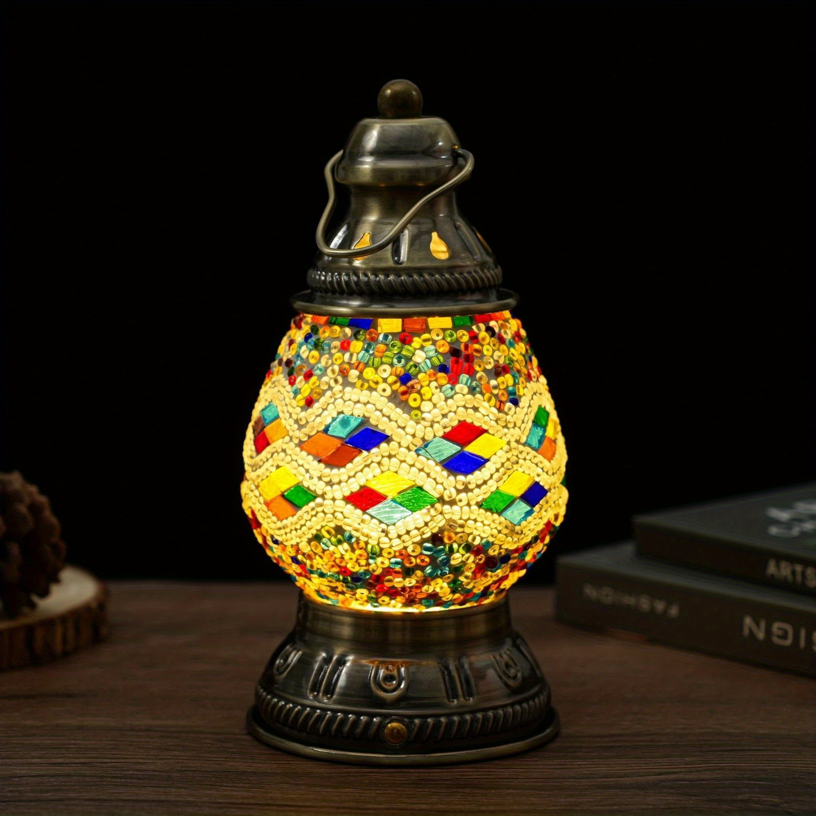 Handcrafted Moroccan Table Lamp USB Rechargeable Turkish Mosaic Light ...