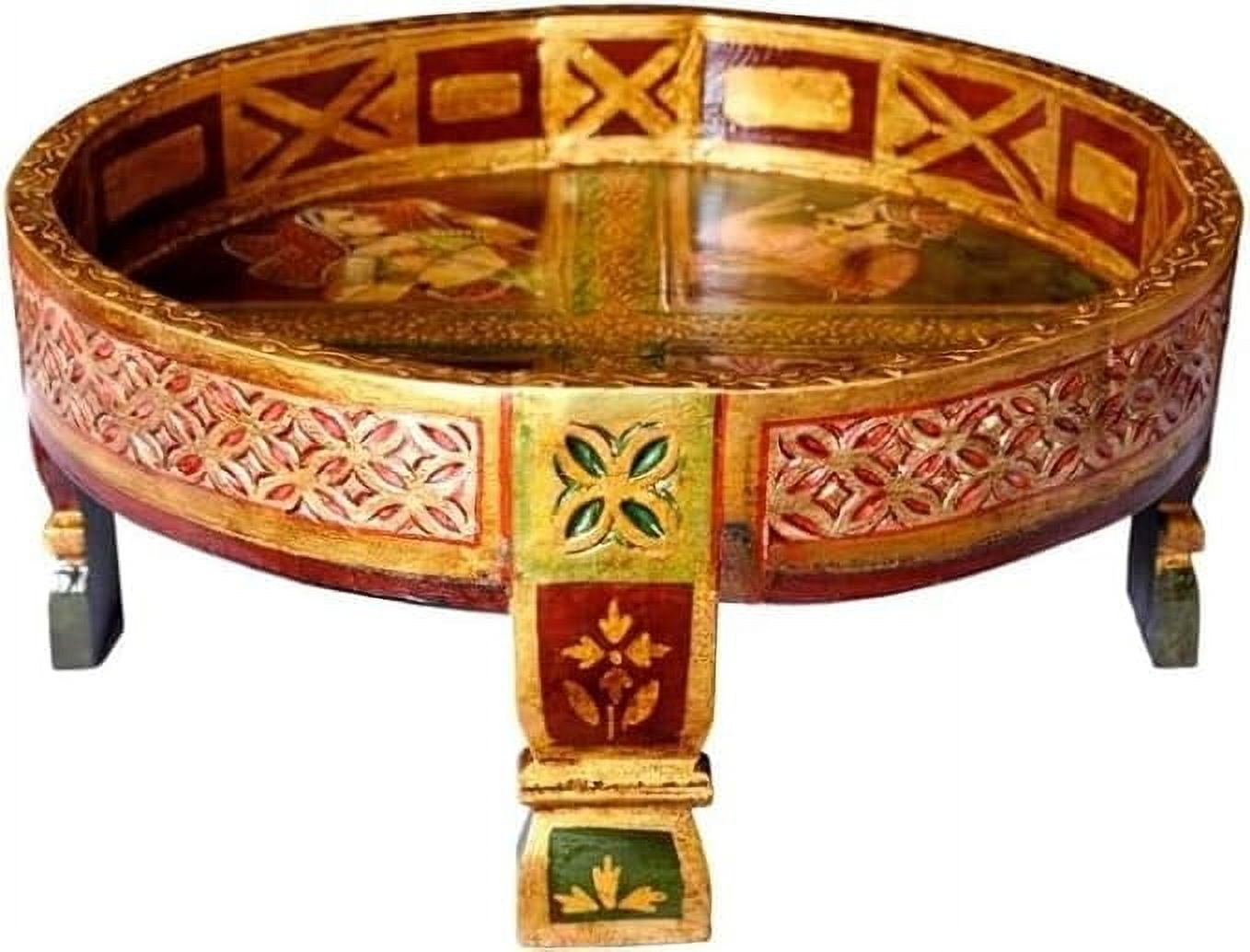 Handcrafted Multicolor Chakki Table Set with Royal Rajasthani Design ...