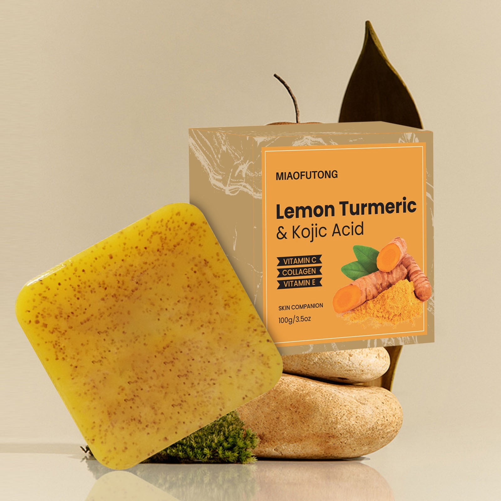Handcrafted Natural Soap with Turmeric and Lemon Extract Exfoliates and ...