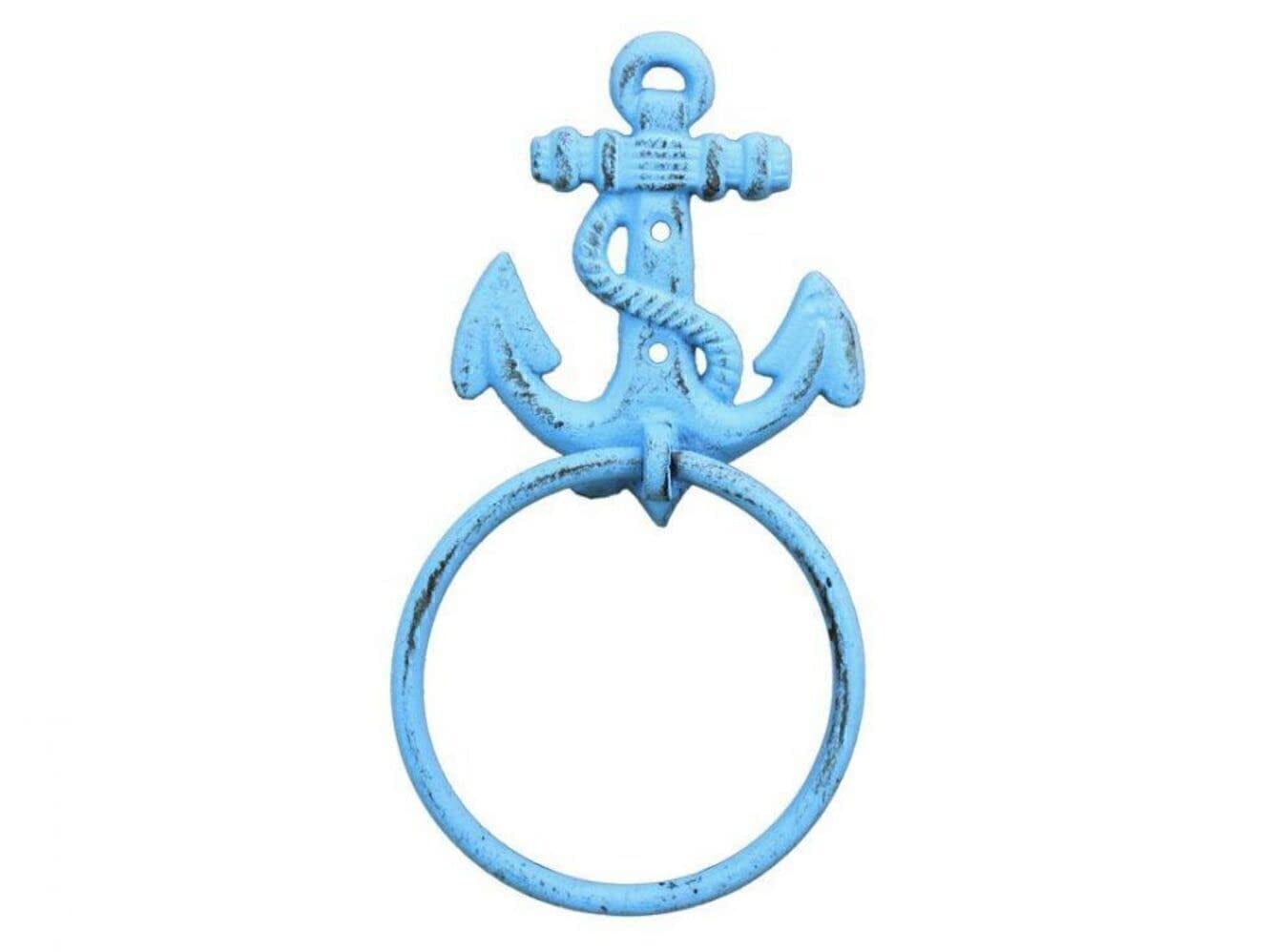 Handcrafted Nautical Decor Rustic Light Blue Cast Iron Anchor Towel ...