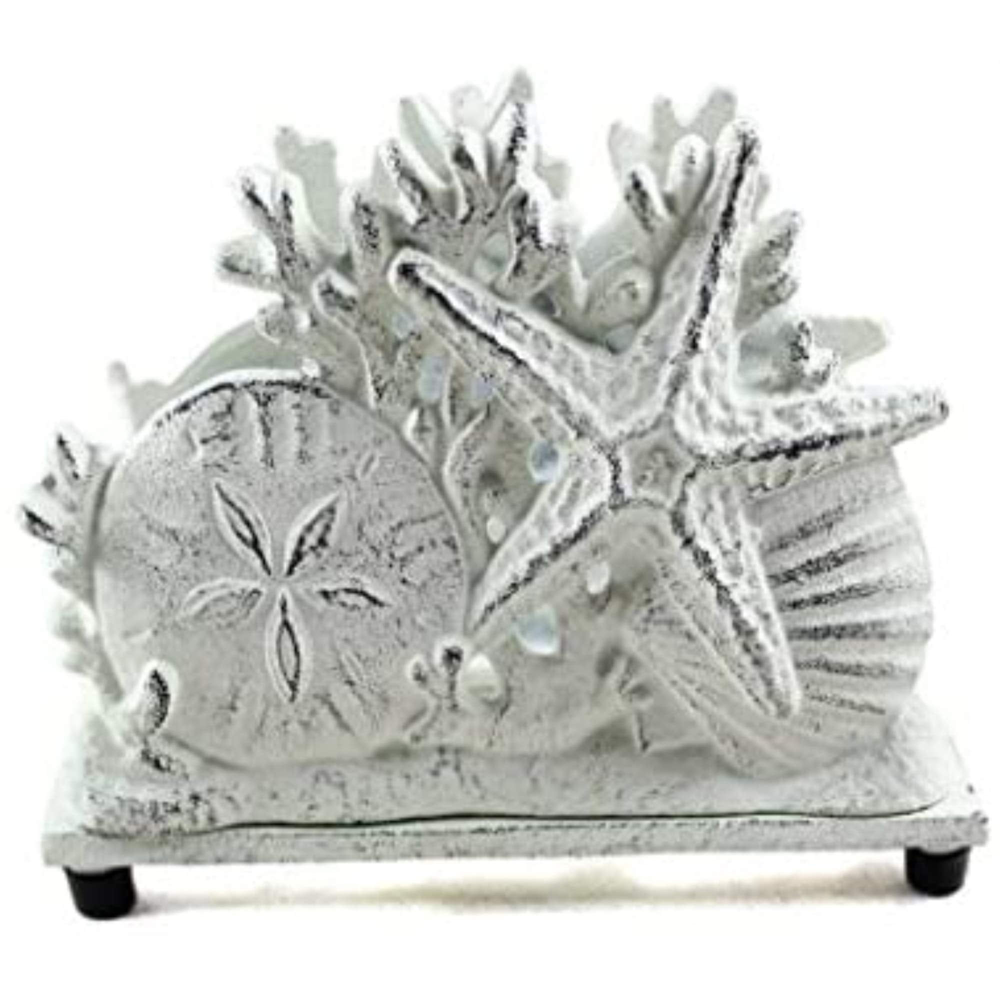 Handcrafted Nautical Decor Rustic Whitewashed Cast Iron Seashell Napkin ...