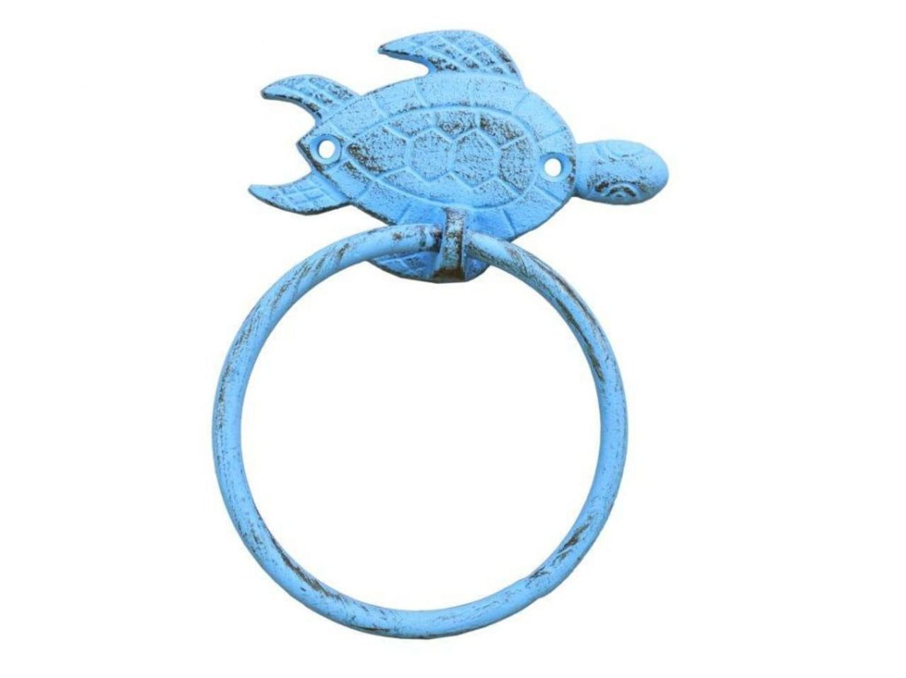 Hampton Nautical Rustic Towel Holder 7"-Sea Turtle Beach Decor-Cast ...