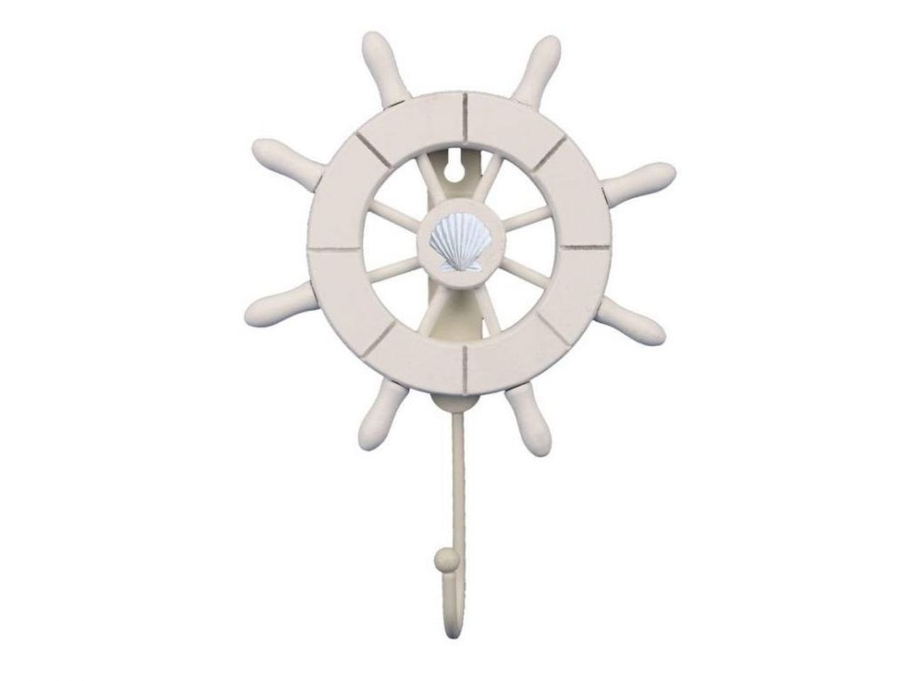 Handcrafted Nautical Decor White Decorative Ship Wheel with Seashell ...