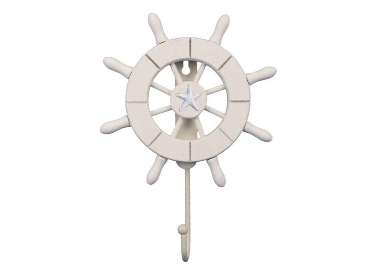 Handcrafted Nautical Decor White Decorative Ship Wheel with Starfish ...