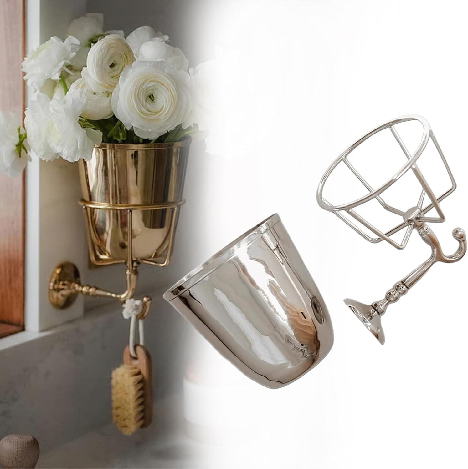 Handcrafted Opal Wall Vessel, Vintage Brass Wall Container Vase with ...