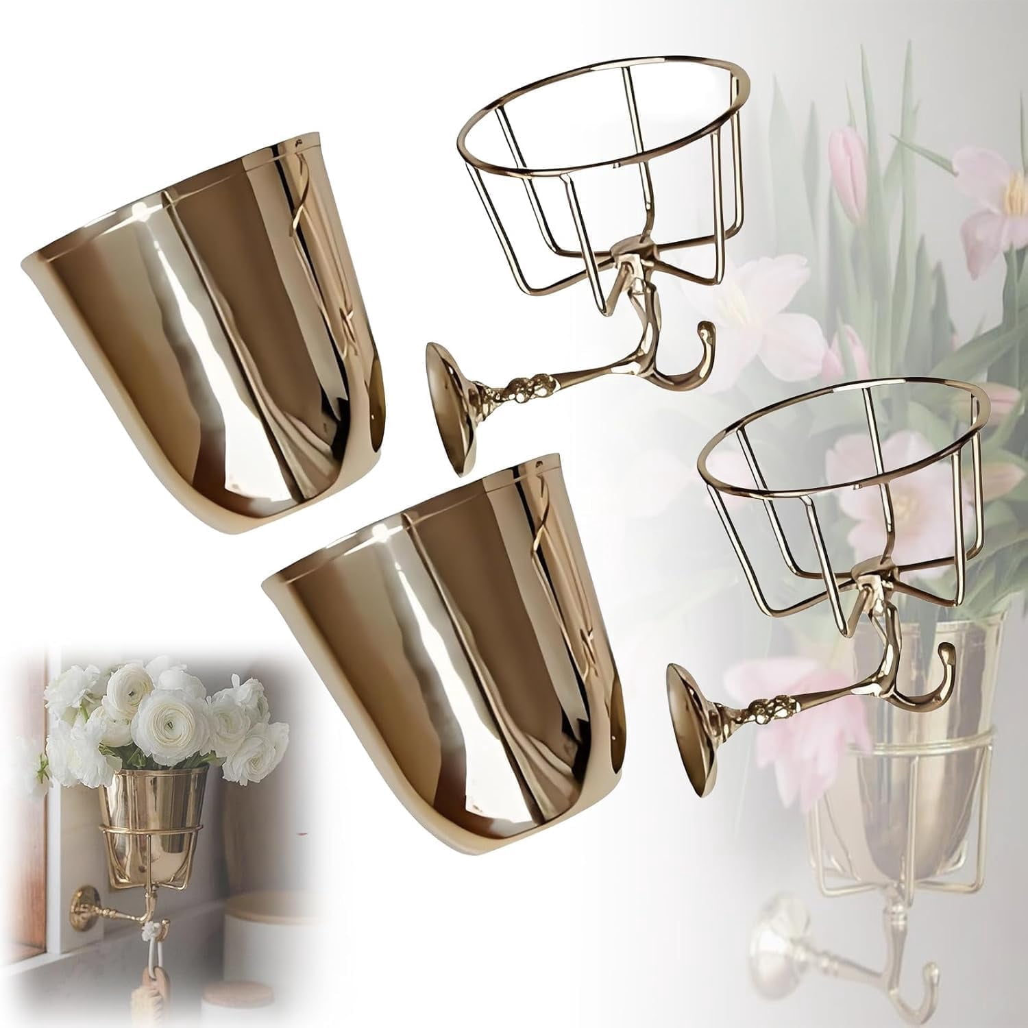 Handcrafted Opal Wall Vessel, Vintage Brass Wall Container Vase ...