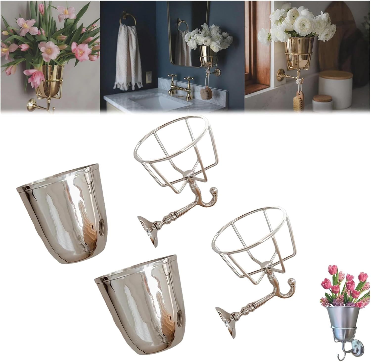 Handcrafted Opal Wall Vessel, Vintage Brass Wall Mounted Container Vase ...