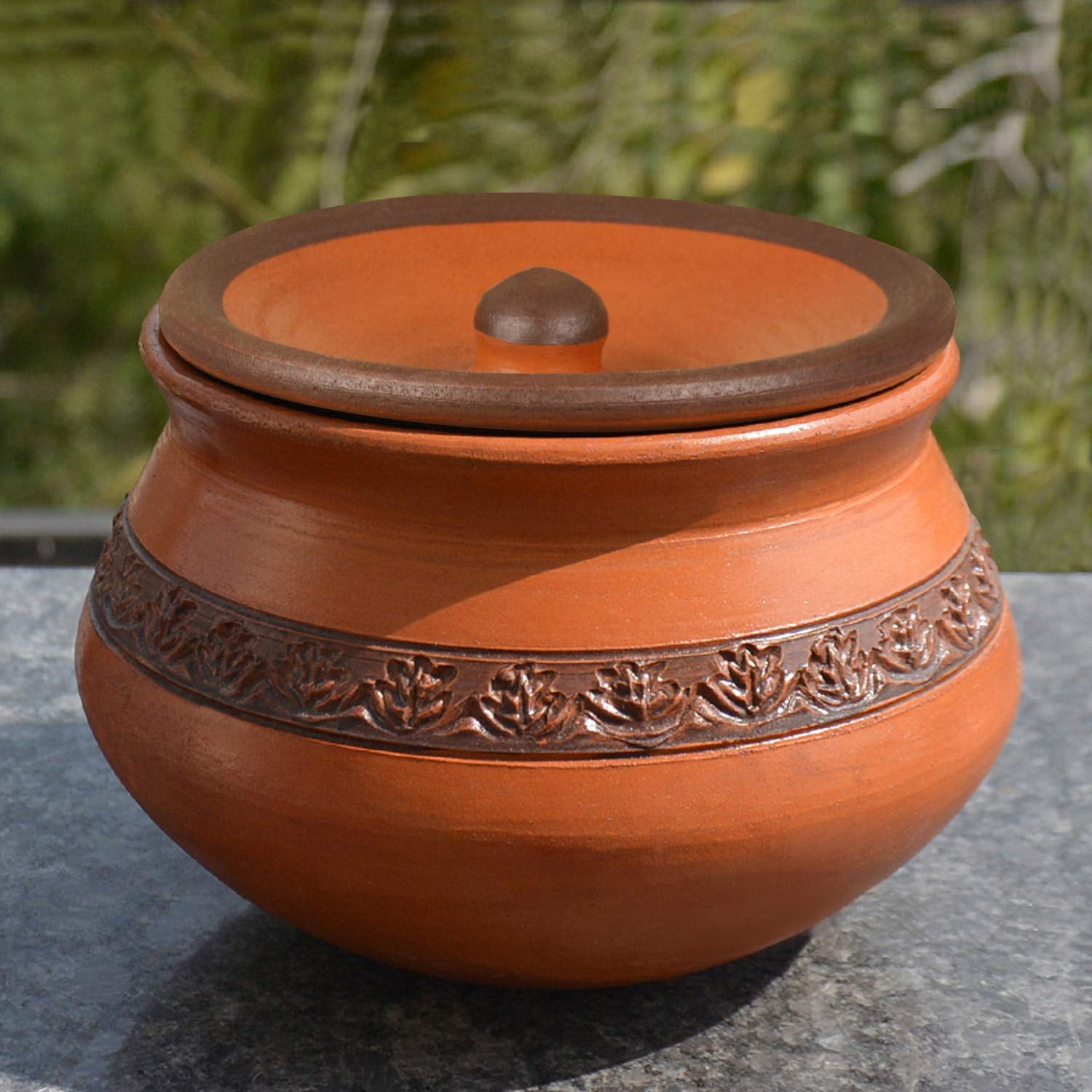 Handcrafted Ornately Designed Earthenware Handi With Lid - Brown, 1.25 ...
