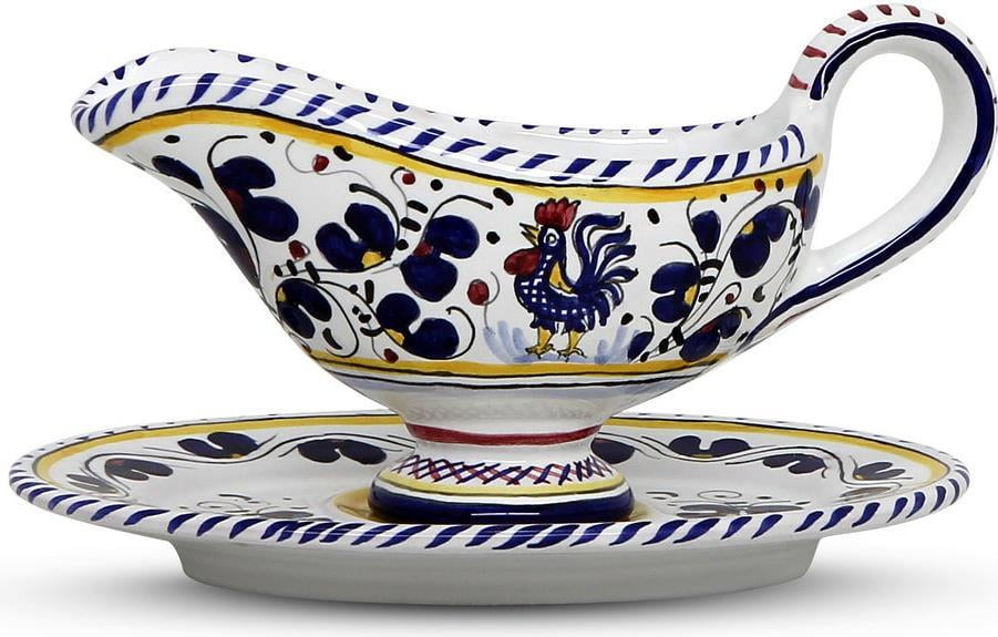 Handcrafted Orvieto Blue Rooster Gravy Boat with Tray - Walmart.com