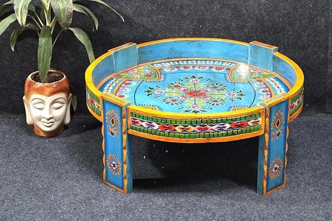 Wooden Stunning Painted Traditional Chakki Table, Handicraft Side Table ...