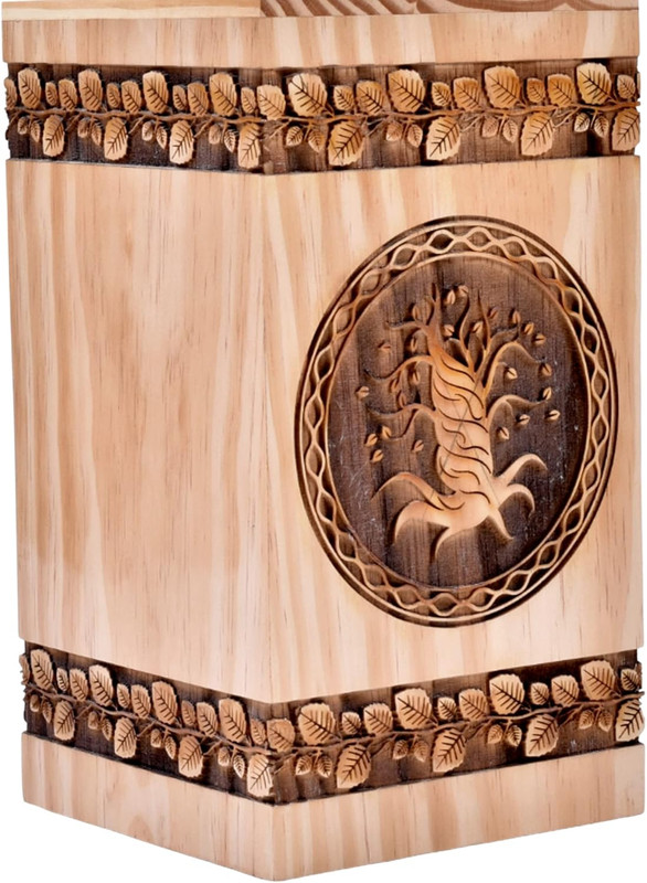 Handcrafted Pinewood Urn For Human Ashes - Tree Of Life Wooden Box ...