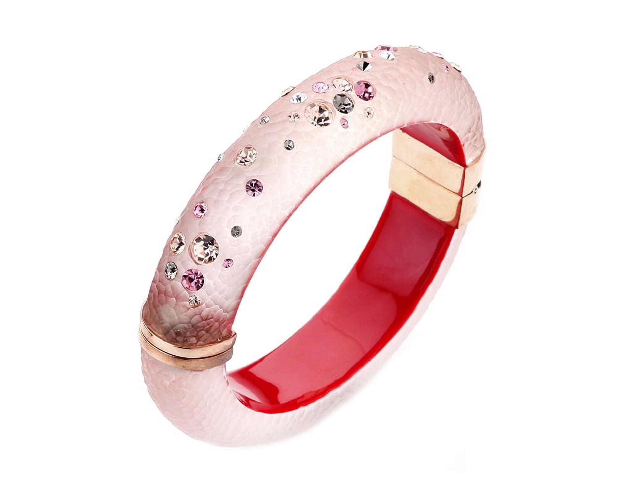 Handcrafted Pink Lucite Hinged Bangle with Colorful Confetti Crystals ...
