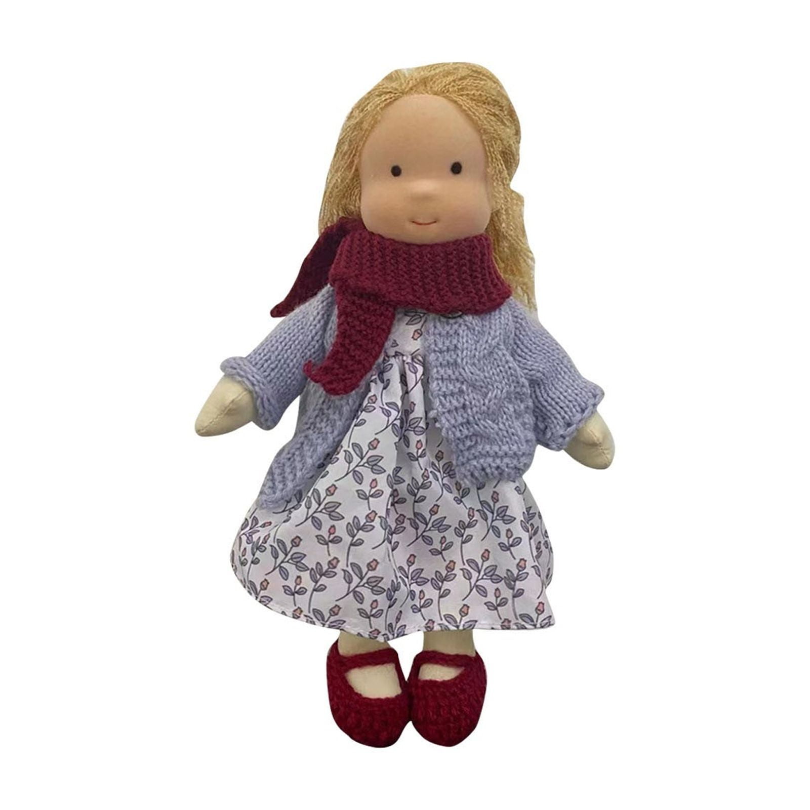 Handcrafted Plush Rag Doll with Knitted Outfit and Hat, Soft Fabric ...