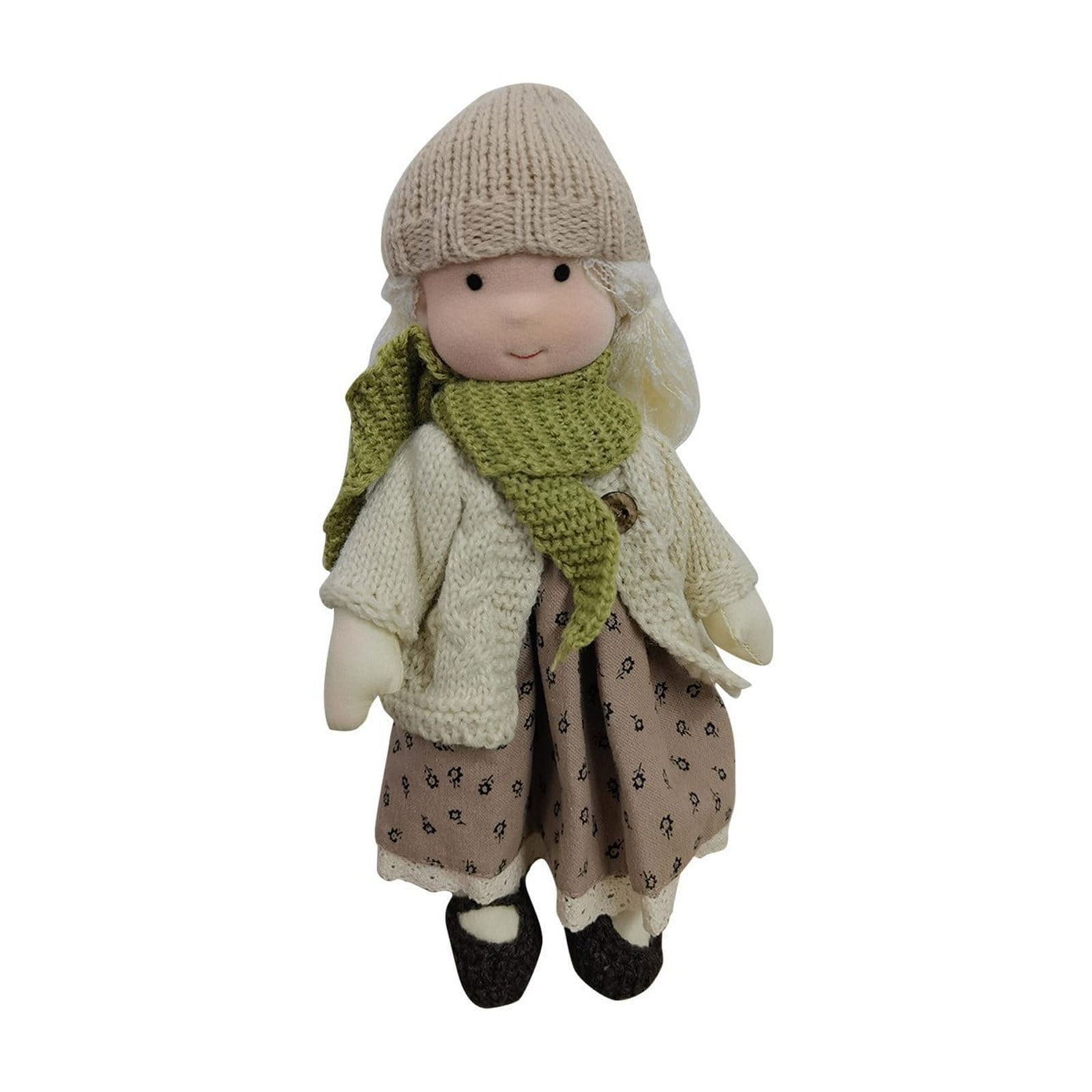 Handcrafted Plush Rag Doll with Knitted Outfit and Hat, Soft Fabric ...
