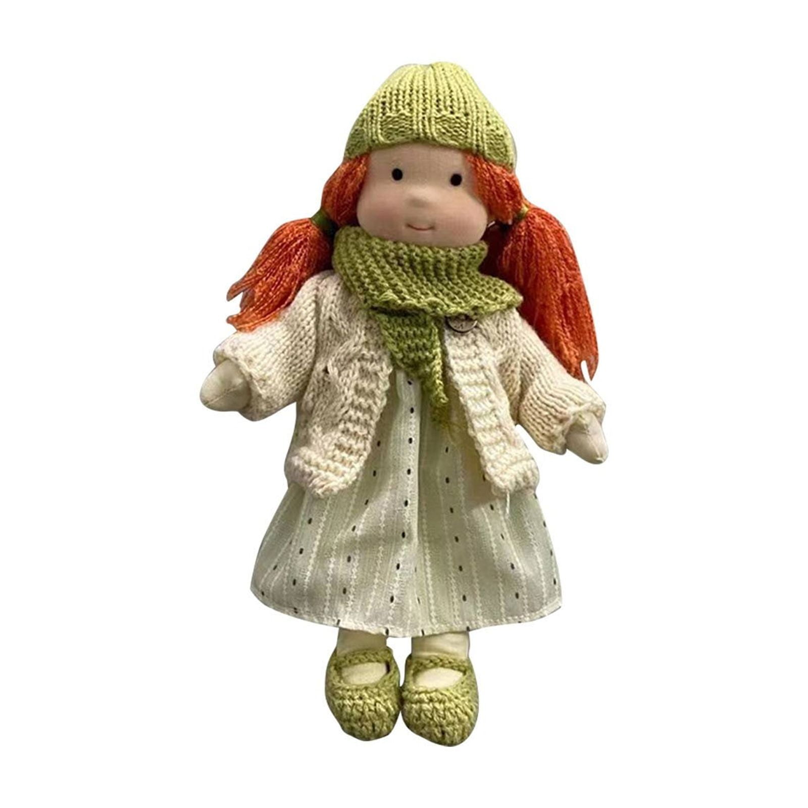 Handcrafted Plush Rag Doll with Knitted Outfit and Hat, Soft Fabric ...