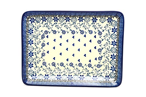 Handcrafted Polish Pottery Plate - Rectangular Silver Lace Design ...