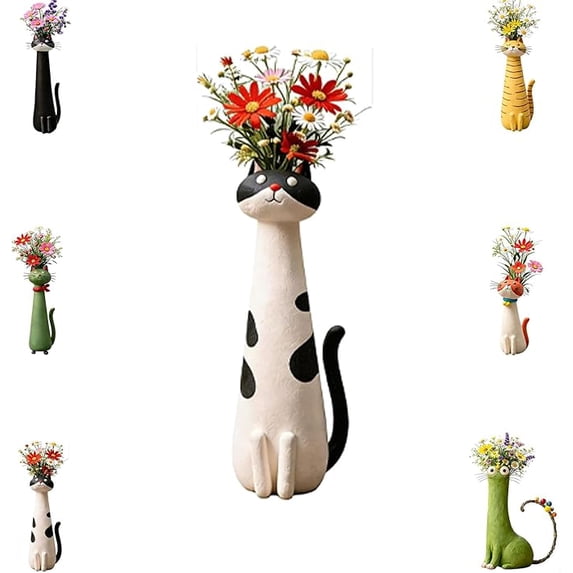 Handcrafted Quirky Cat Vase, Whimsical Ceramic Cat Flower Vase for Desk ...