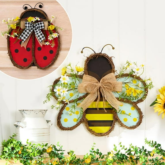 Handcrafted Rattan Bee or Ladybug Wall Decor with Vibrant Yellow ...
