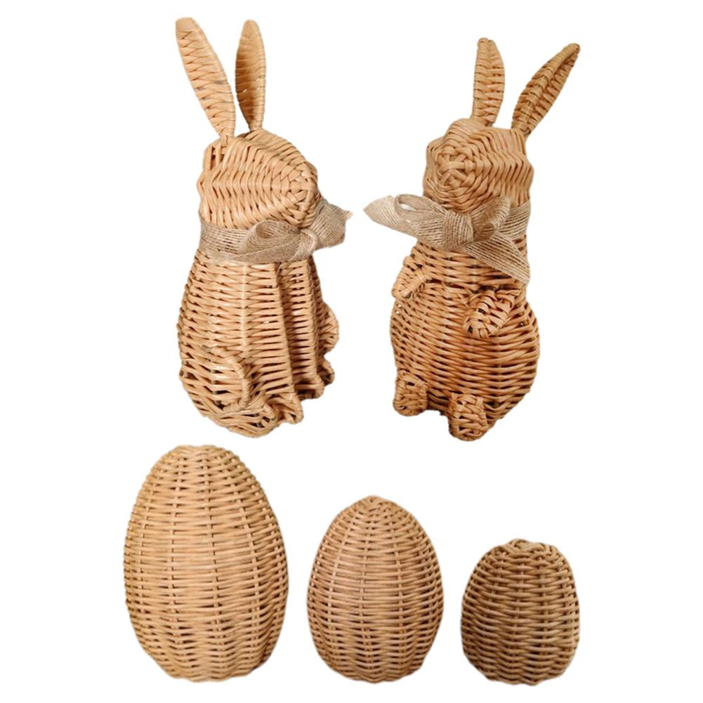 Handcrafted Rattan Rabbit and Egg Decor Set - Eco-Friendly, Multi ...