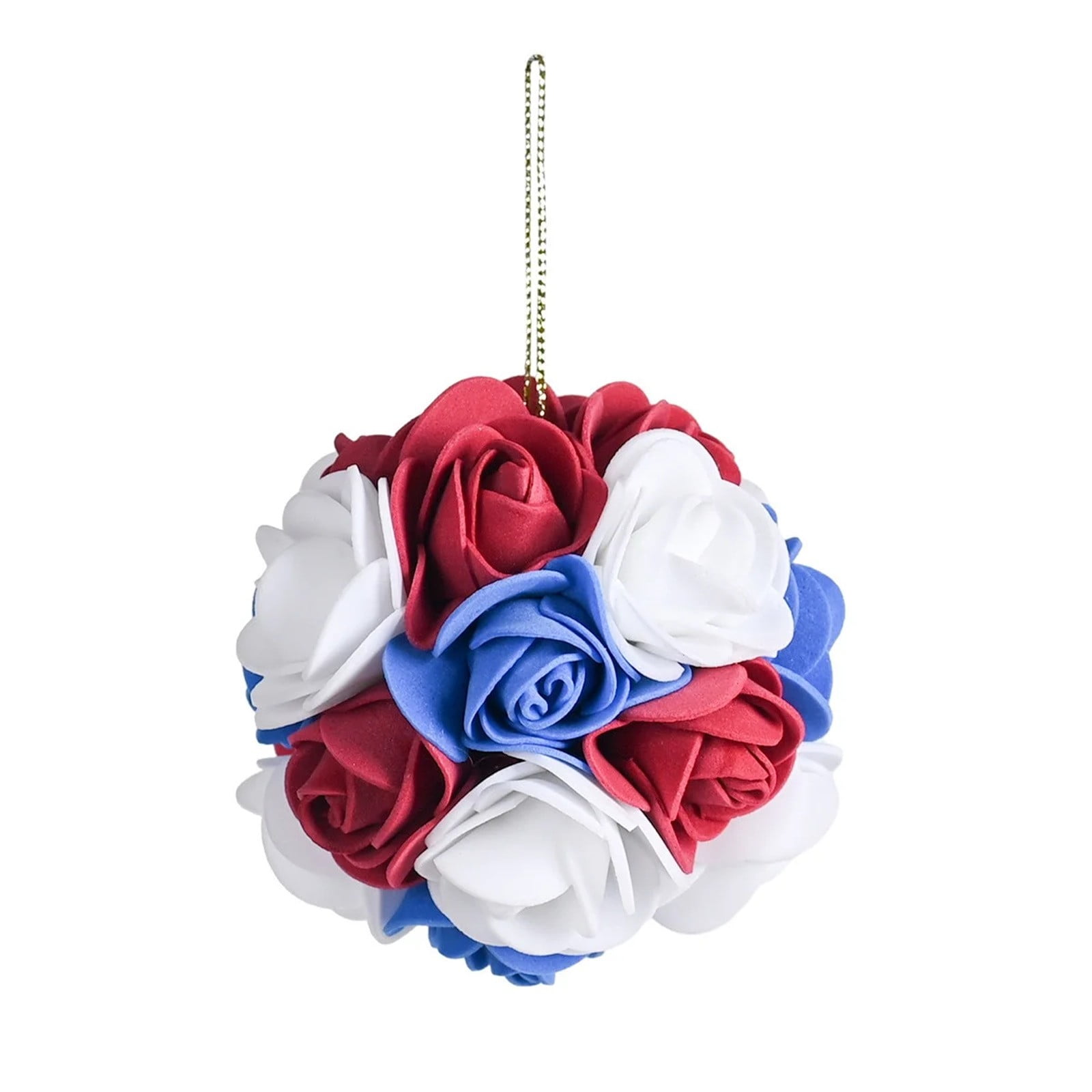 Handcrafted Red, White, and Blue Rose Ball 6-Inch Hanging Flower ...