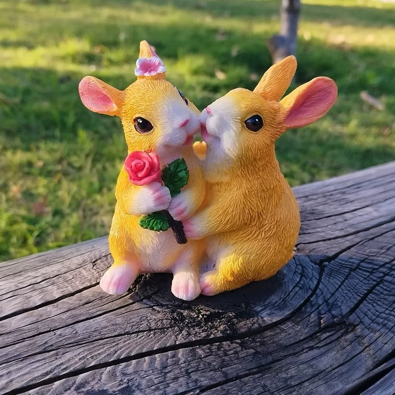 Handcrafted Resin Bunny Garden Statue, Easter Rabbit Outdoor Decorative ...