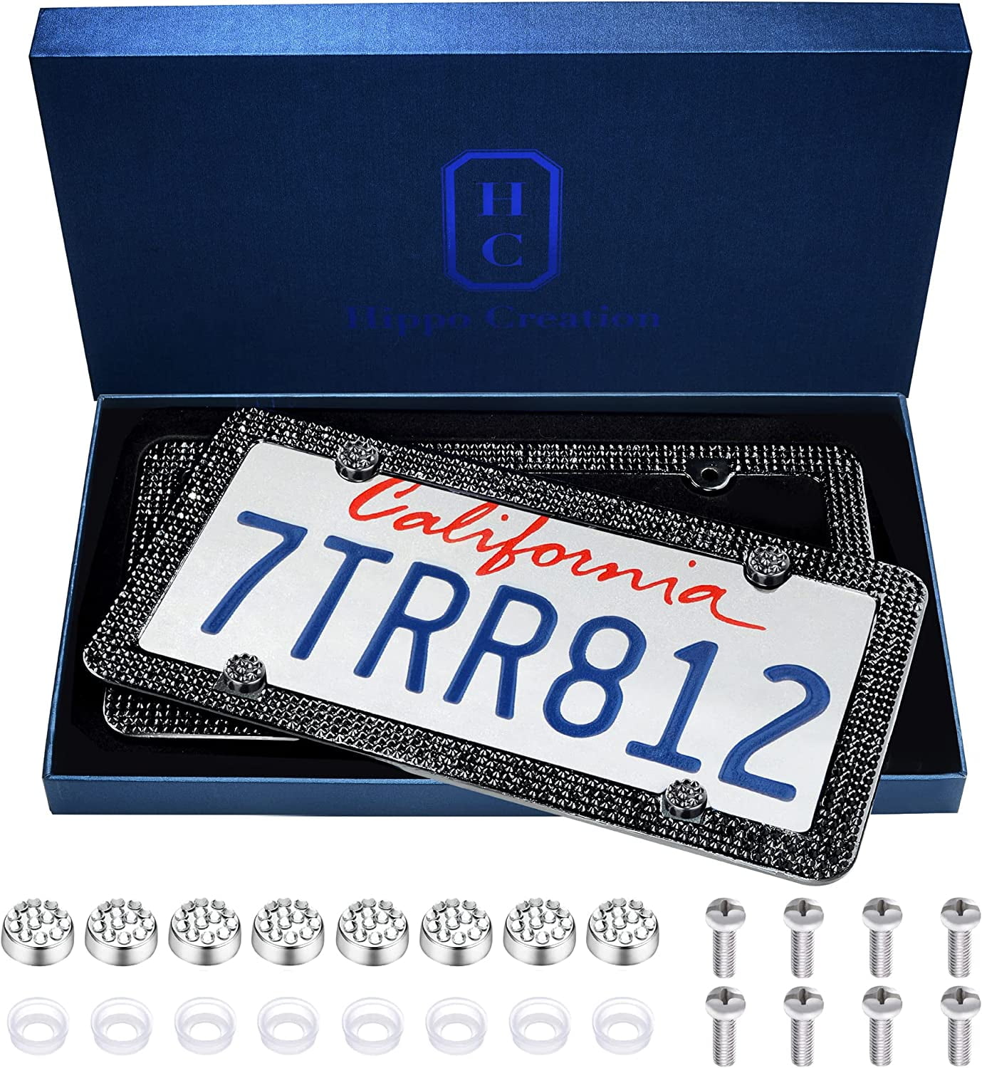 Handcrafted Rhinestone Bling License Plate Frames for Women, Men 2 Pack ...