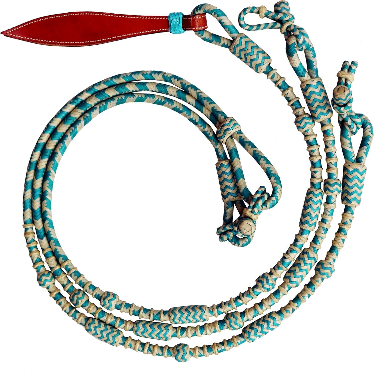 Handcrafted Romal Reins – Turquoise Rawhide Rope with Braided Leather ...