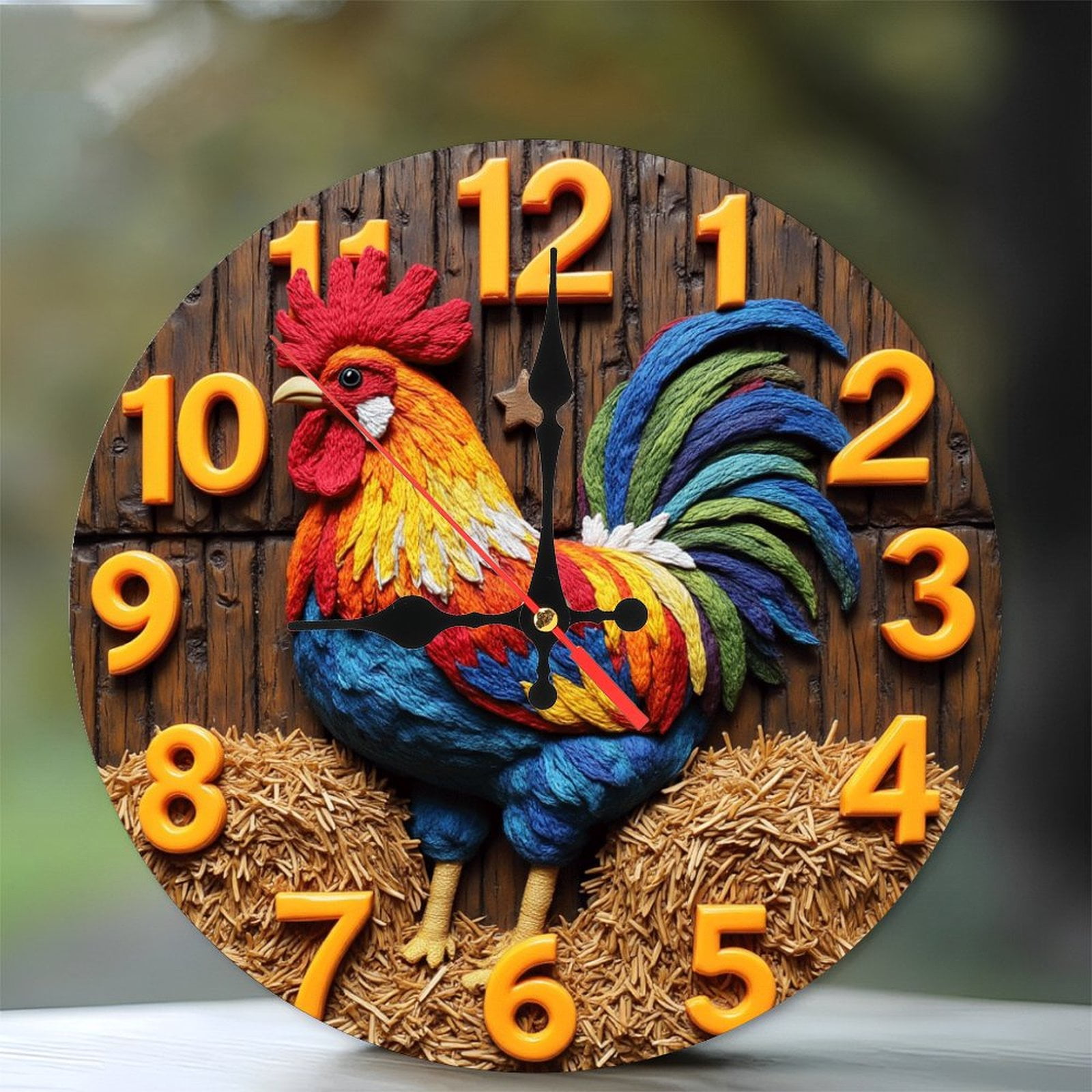 Handcrafted Rooster Clock Wall Decor， Colorful Embroidery Rooster Hay ...