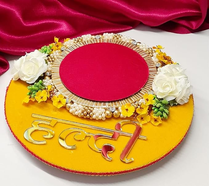 Handcrafted Round Haldi Platter Thali for Wedding, Shaadi, Bride-Groom ...