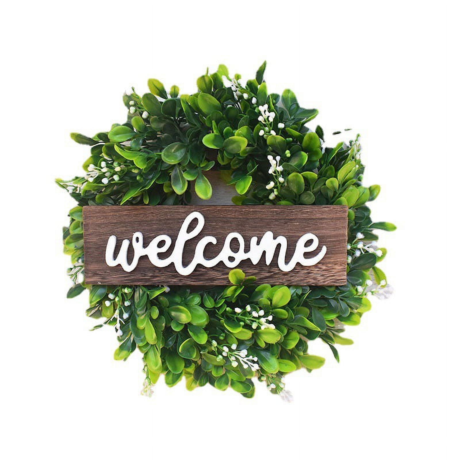 Handcrafted Rustic Round Hanging Decor, Artificial Boxwood Leaves With ...