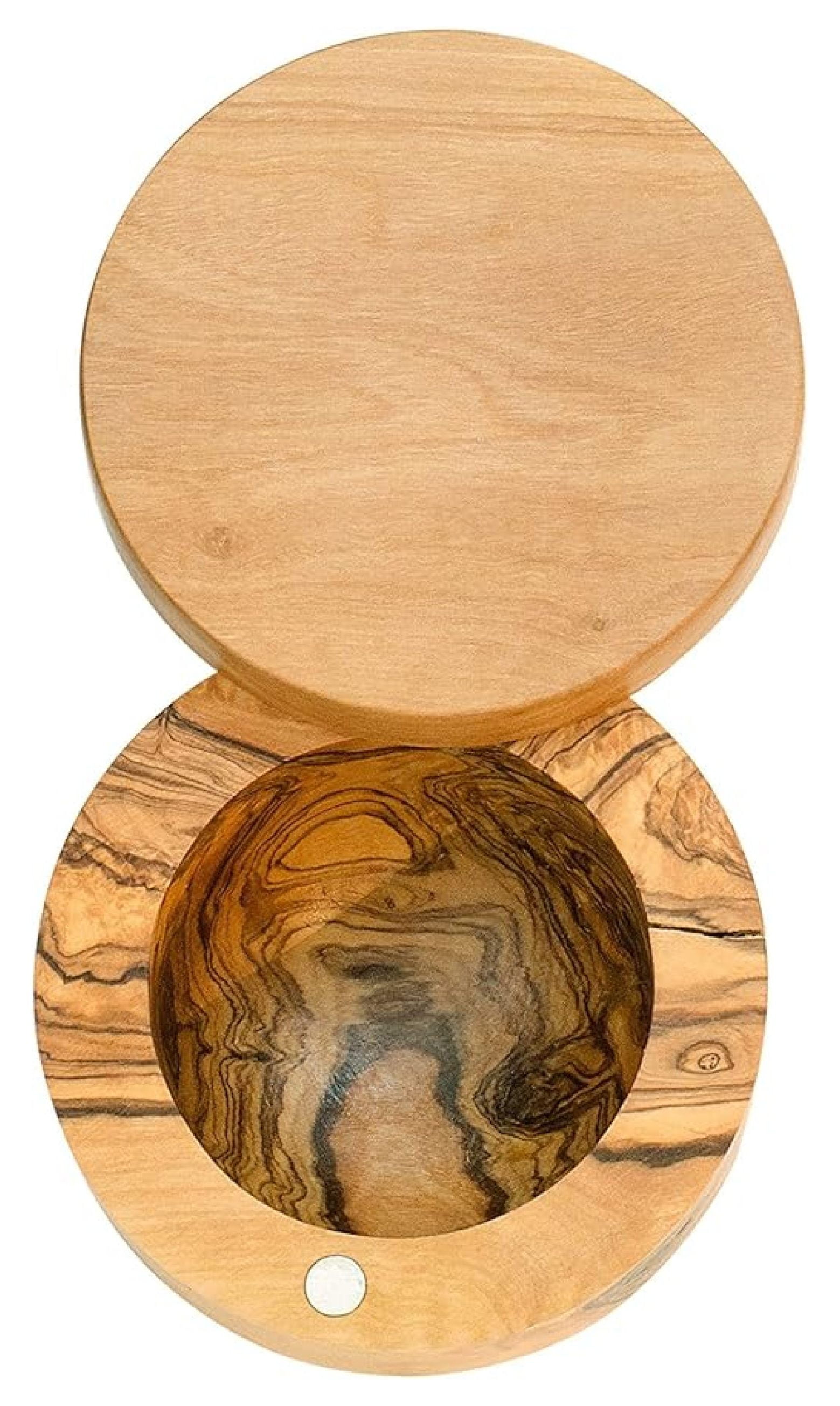 Handcrafted Salt Keeper with Magnetic Lid, 4" Round, Olive Wood ...