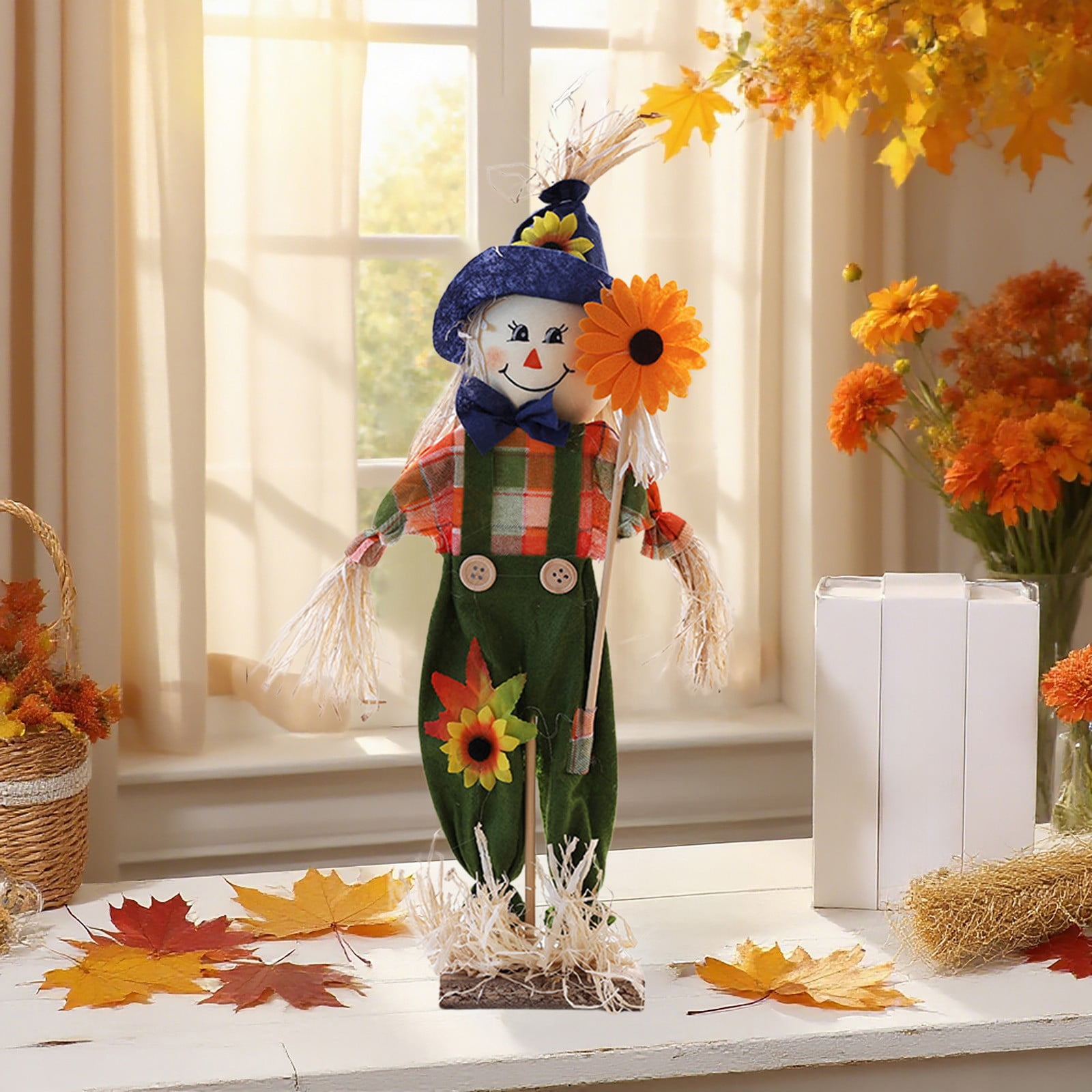 Handcrafted Scarecrow Figurine Decor, Fabric and Straw Fall Decoration ...