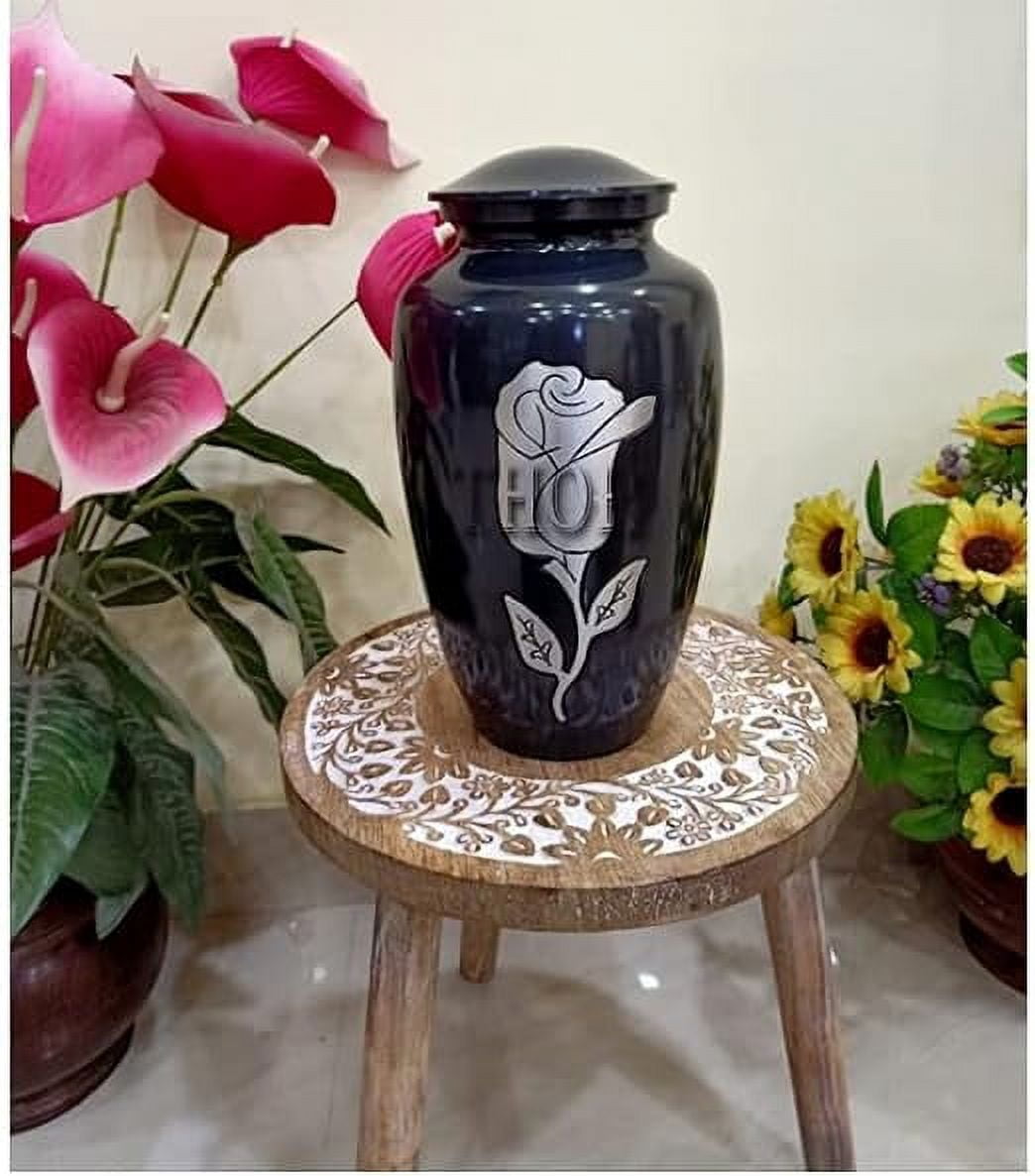 Handcrafted Silver Rose Cremation Urn | Mother of Pearl Adult Urn ...
