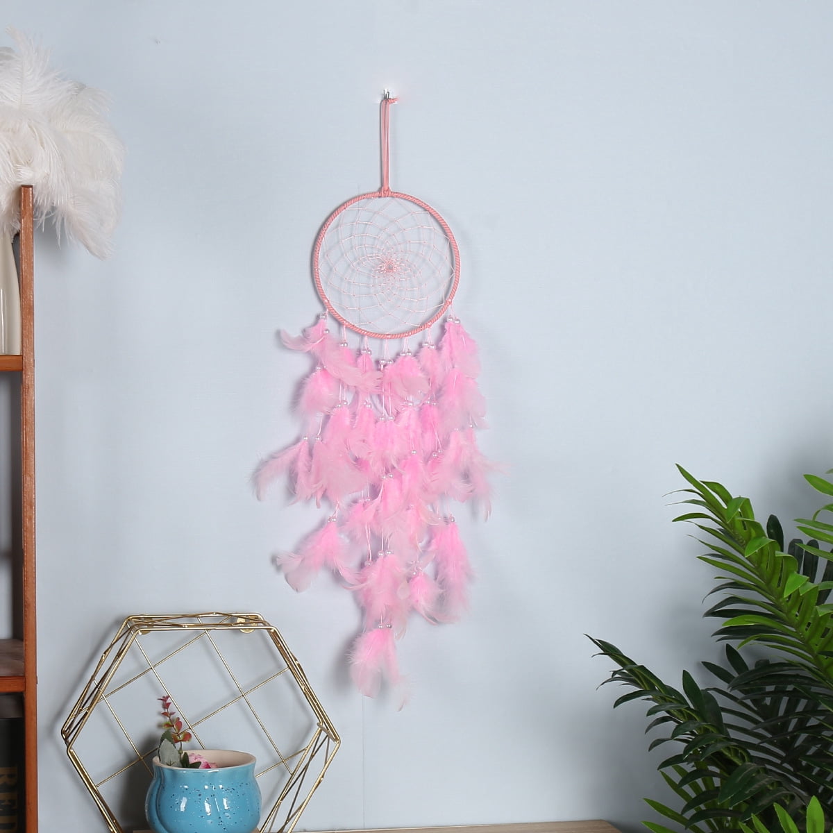 Handcrafted Solid Color Feather Dream Catcher with Feather Wind Chime - Forest Style Hanging ...