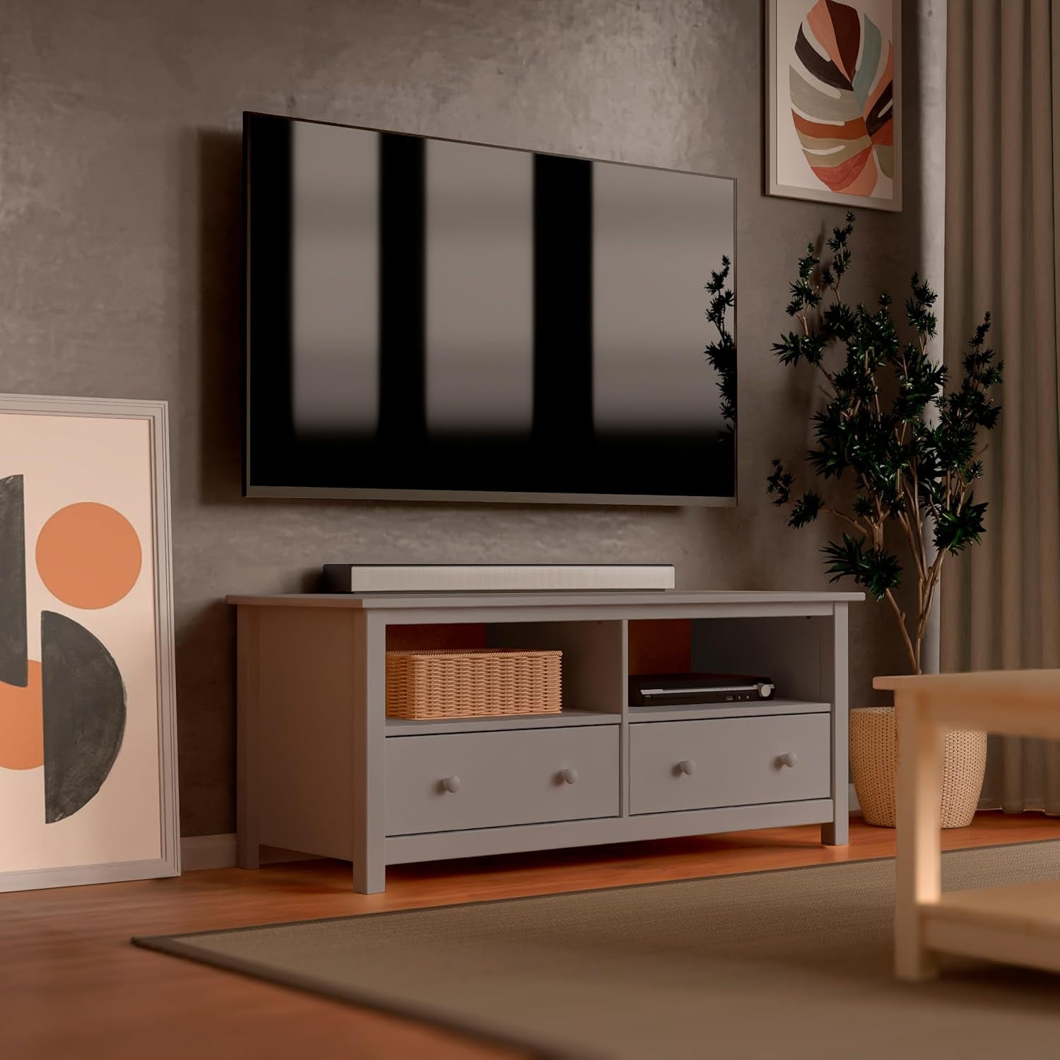 Handcrafted Solid Oak TV Stand Entertainment Center - Elegant Gray ...