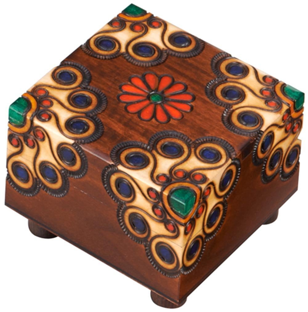 Handcrafted Solid Wood Carved and Painted Floral Secret Puzzle Box ...